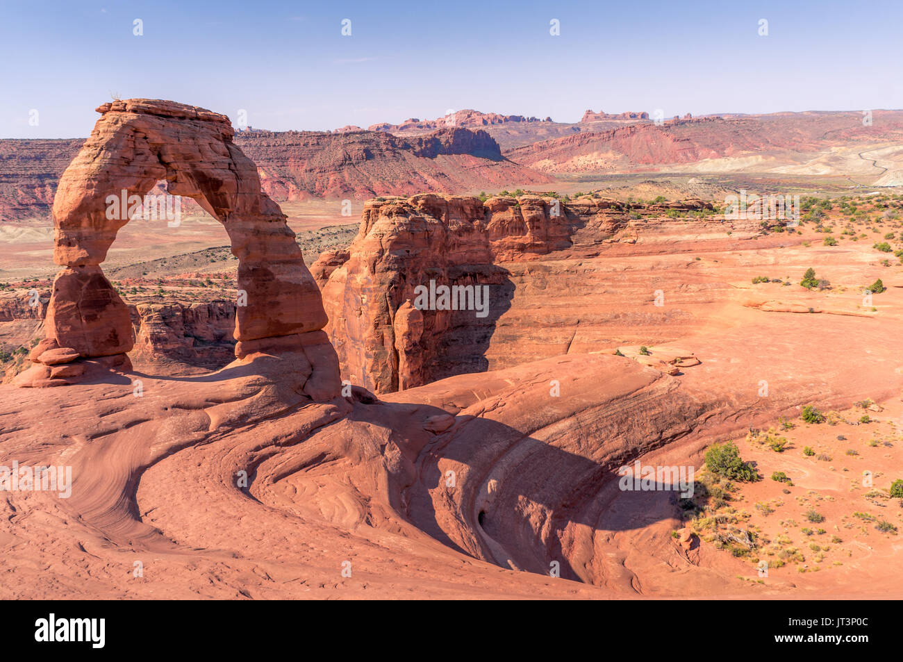 USA, Utah, Delicate Arch at Arches National Park. Red entrada sandstone ...