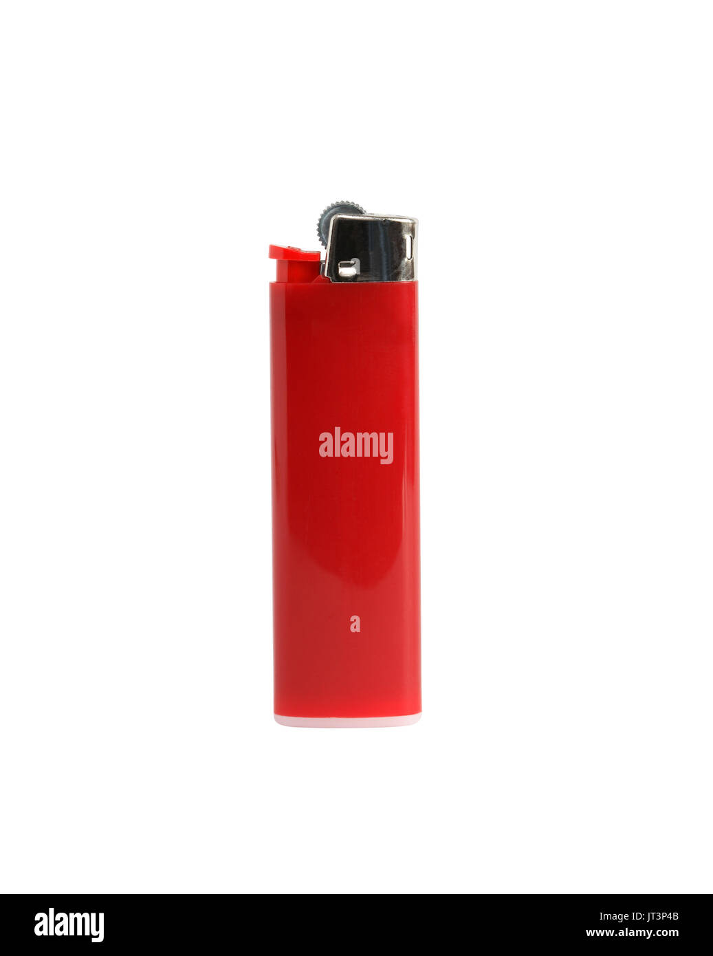 Red plastic cigarette lighter isolated on white background with ...
