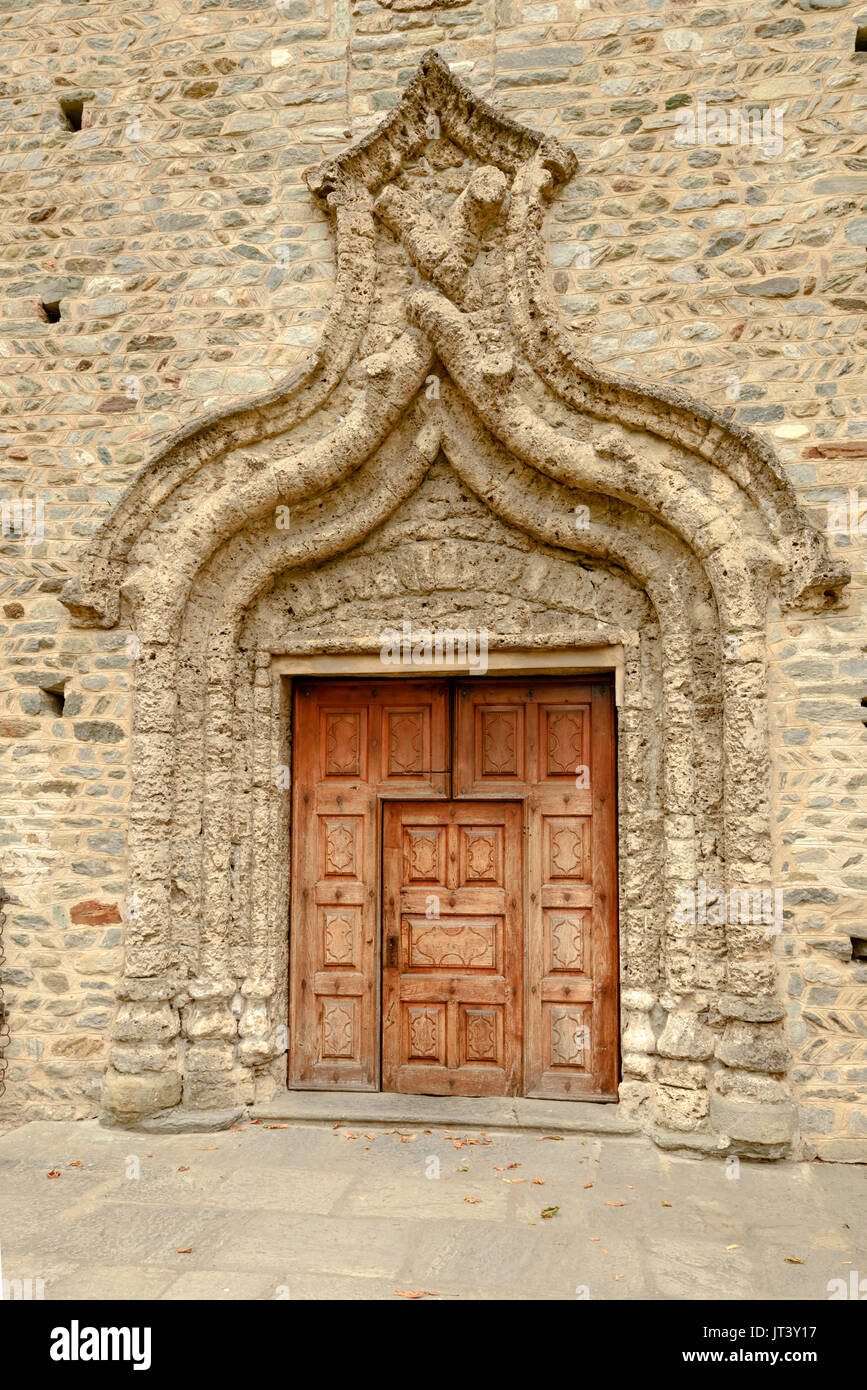 stone portal of Romanesque san Martin church shot at Arnad, Aosta ...