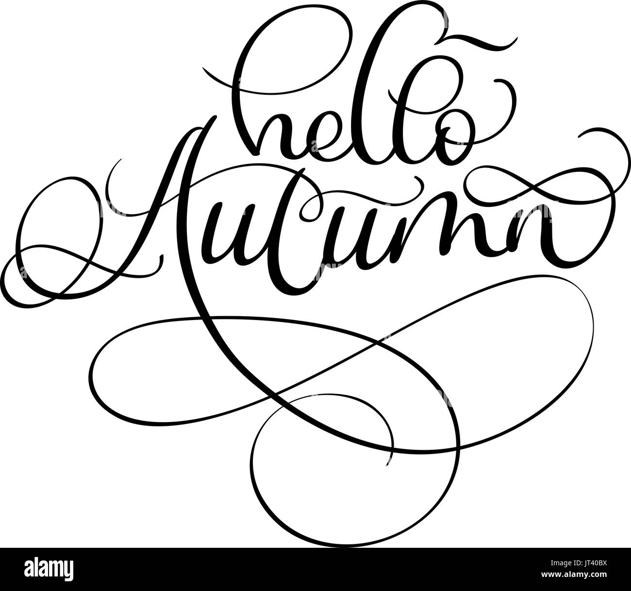 Hello autumn words on white background. Hand drawn Calligraphy ...