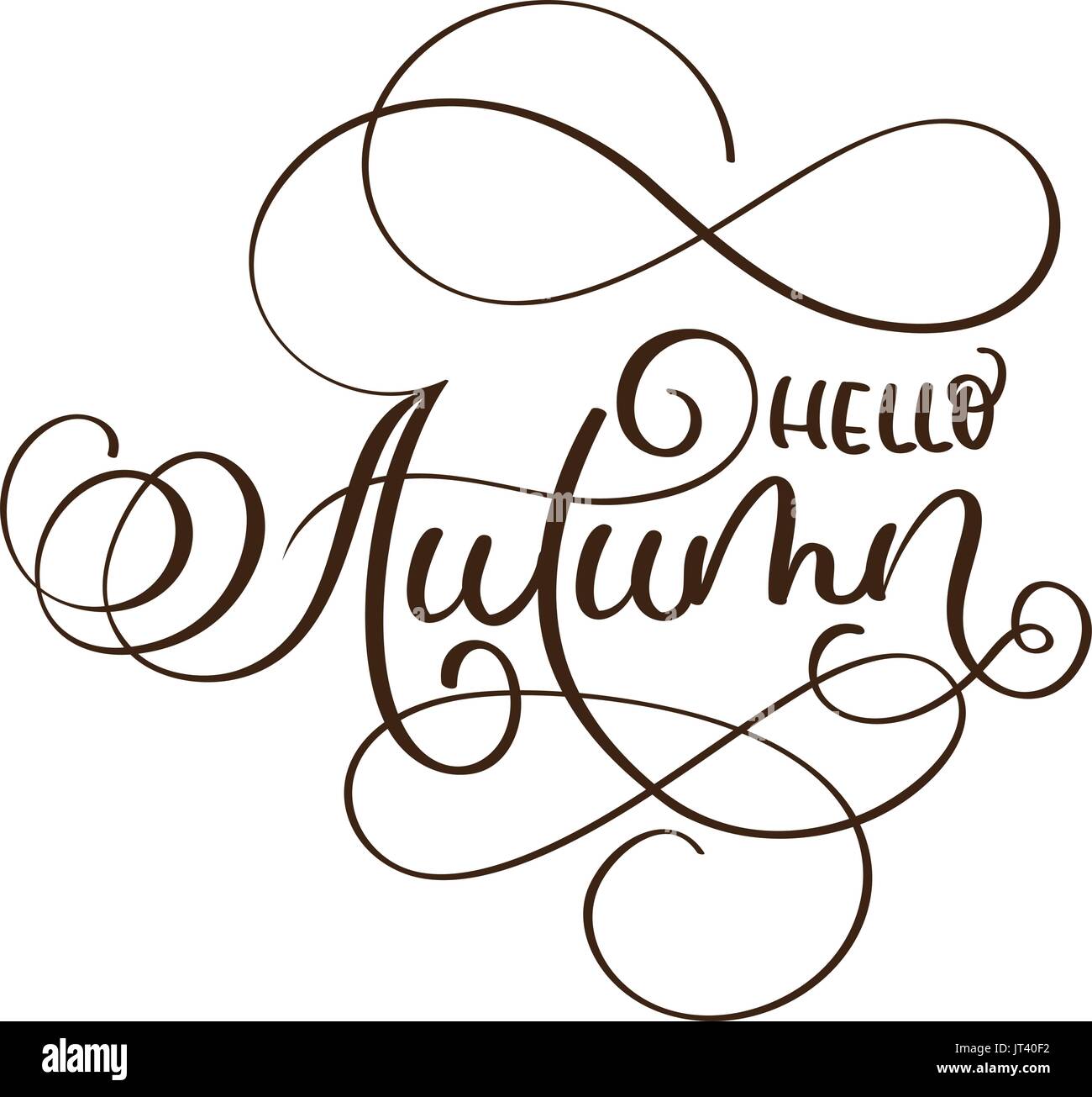 Hello autumn words on white background. Hand drawn Calligraphy ...