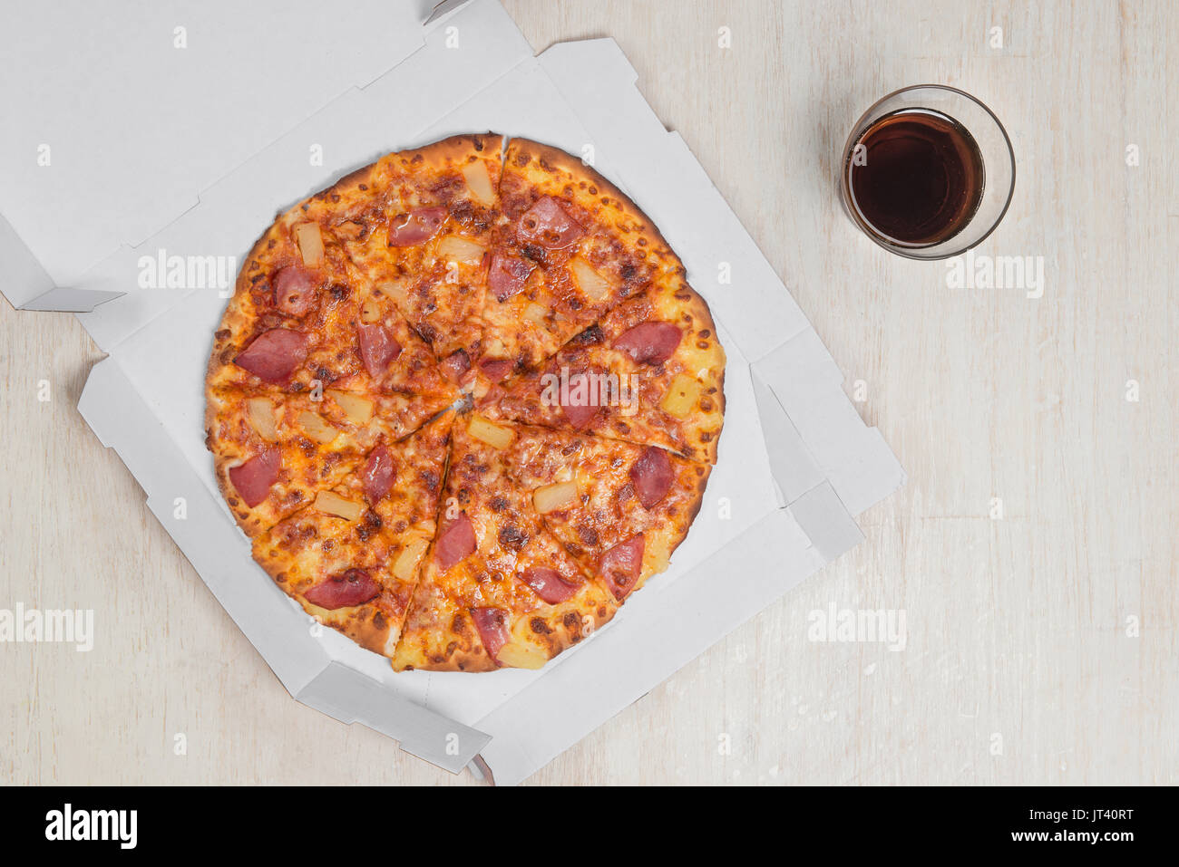 Fresh pizza with salami and mushrooms and cold cola drink Stock Photo ...
