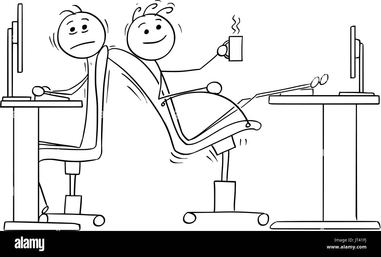 Cartoon vector illustration of two stick man office workers, one of ...