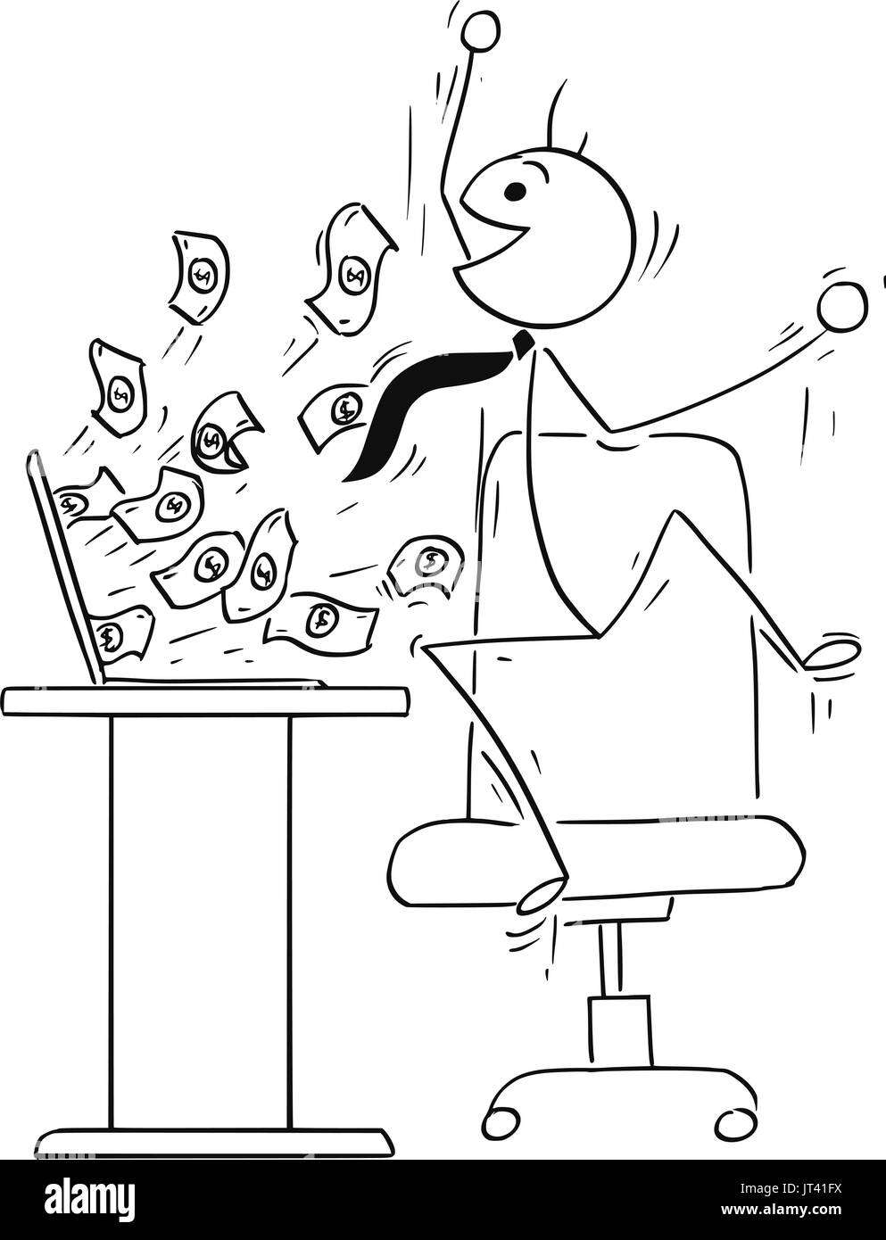 Cartoon vector stick man illustration of happy male businessman jumping ...