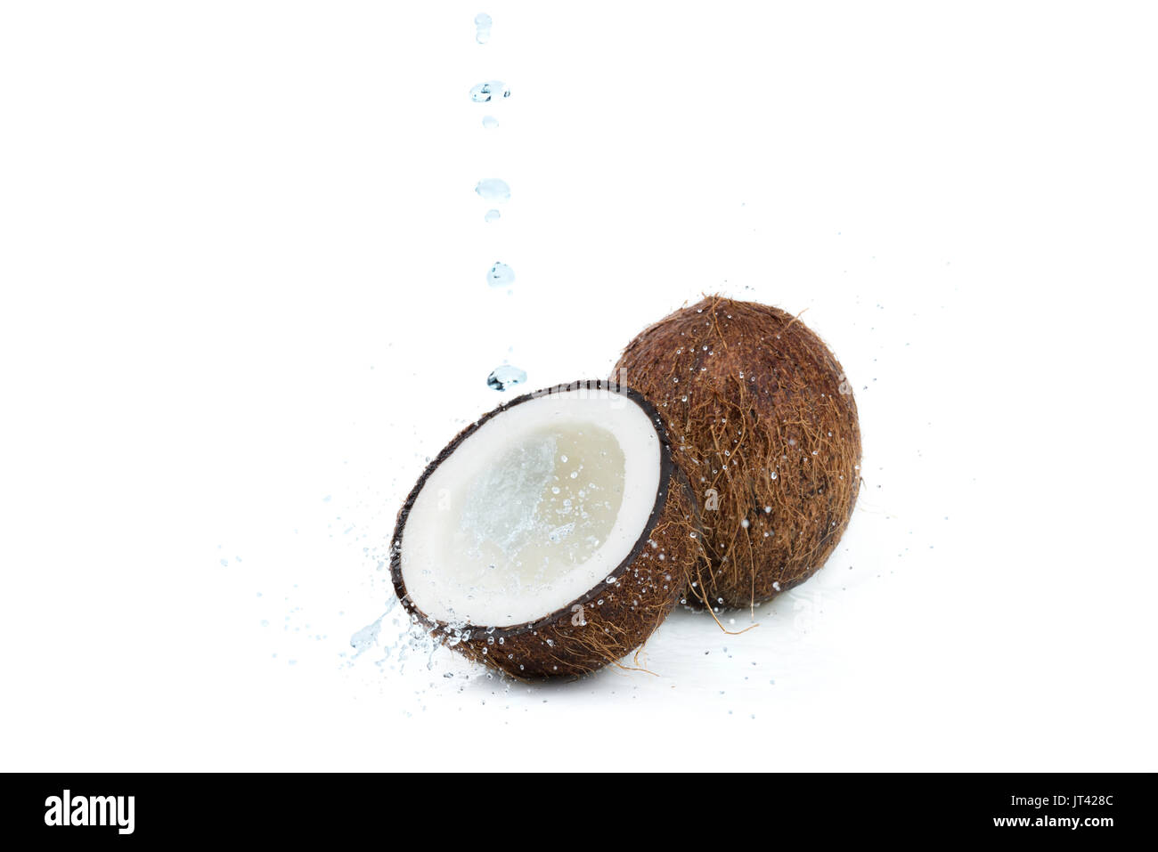 fresh ripe tropical coconuts with water isolated on white, coconut ...
