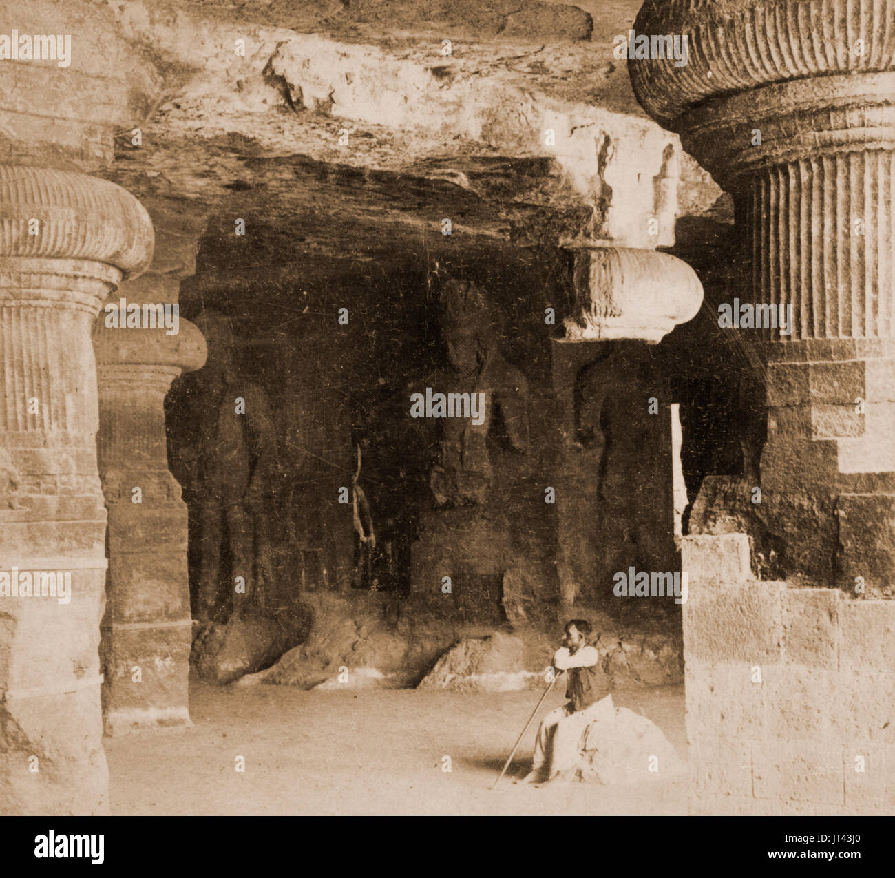 Linga Shrine in the rock-hewn temple at Elephanta, India in 1903 Stock ...