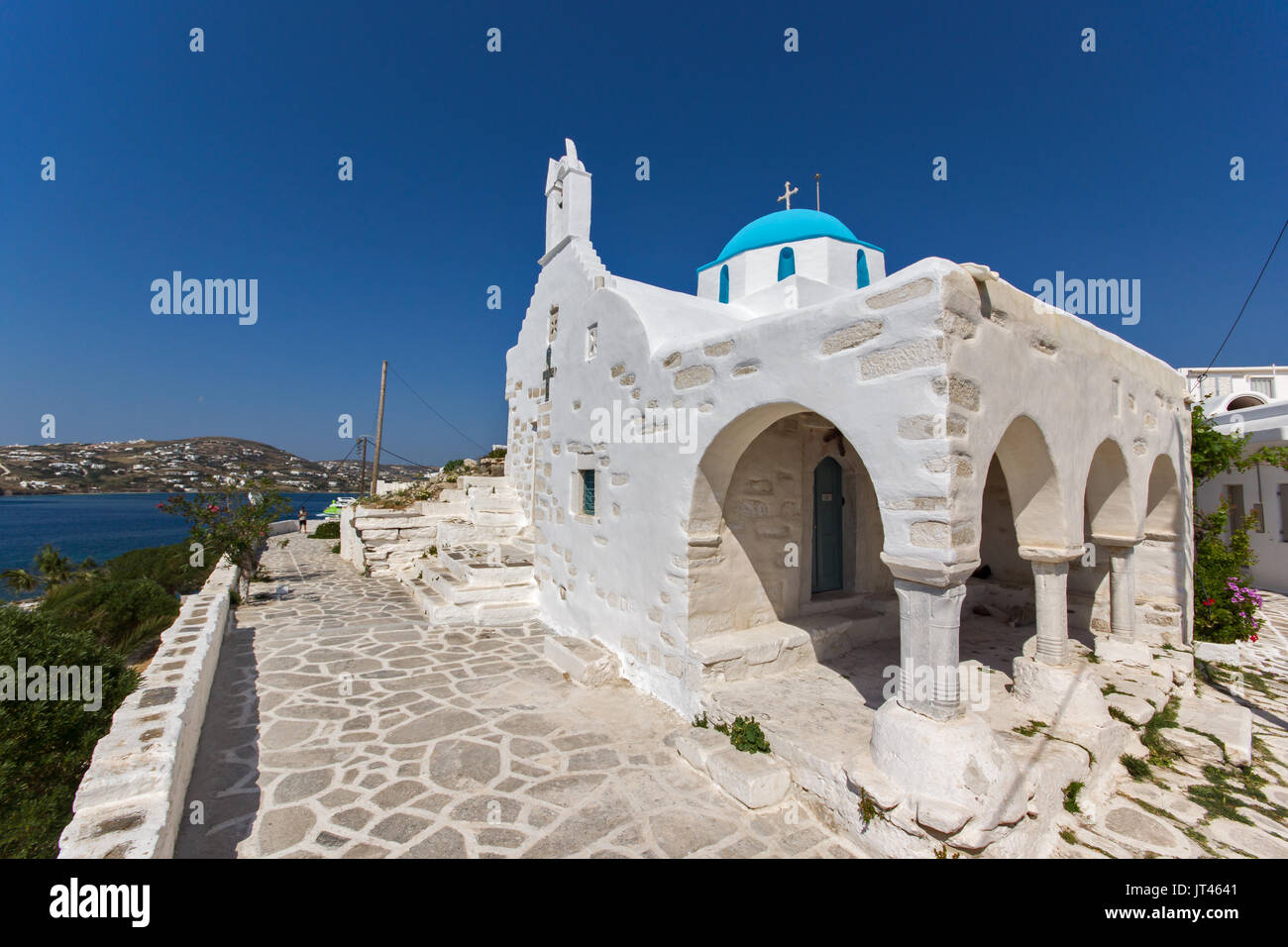 White Church in Parikia, Paros island, Cyclades Stock Photo - Alamy