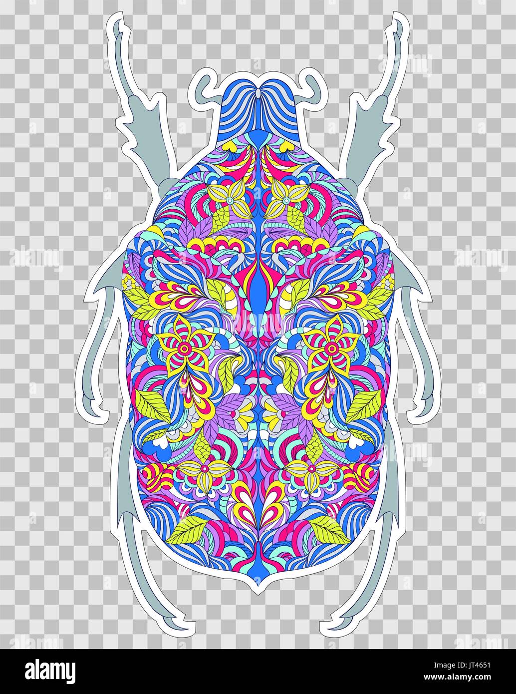 Colorful beetle on transparent background.Sticker for laptop sleeves ...