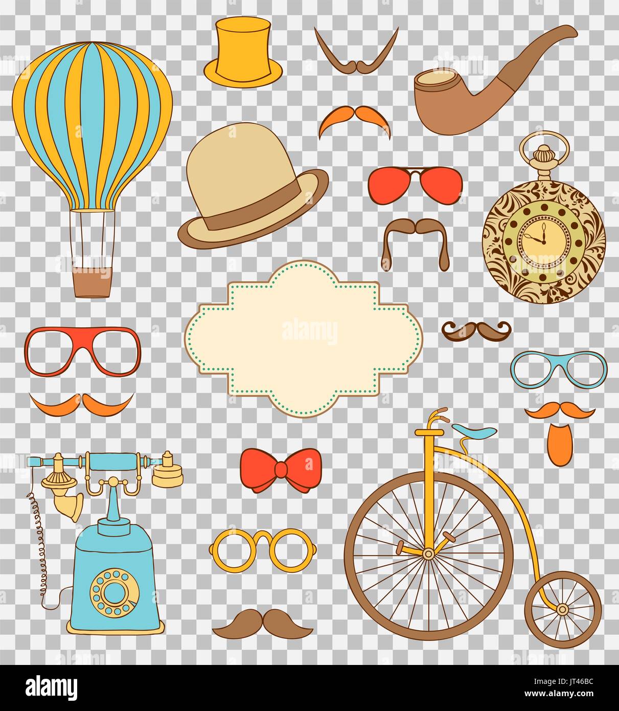 Set of colorful retro elements on transparent background for your ...
