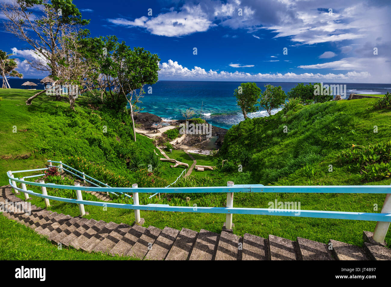 Stairs to the beach in the garden, tropical Upolu, Samoa Islands Stock ...