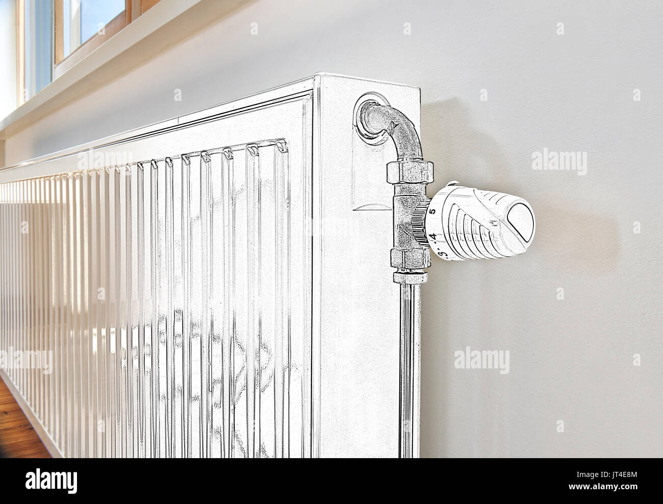 Layout of a White radiator in an appartment Stock Photo - Alamy
