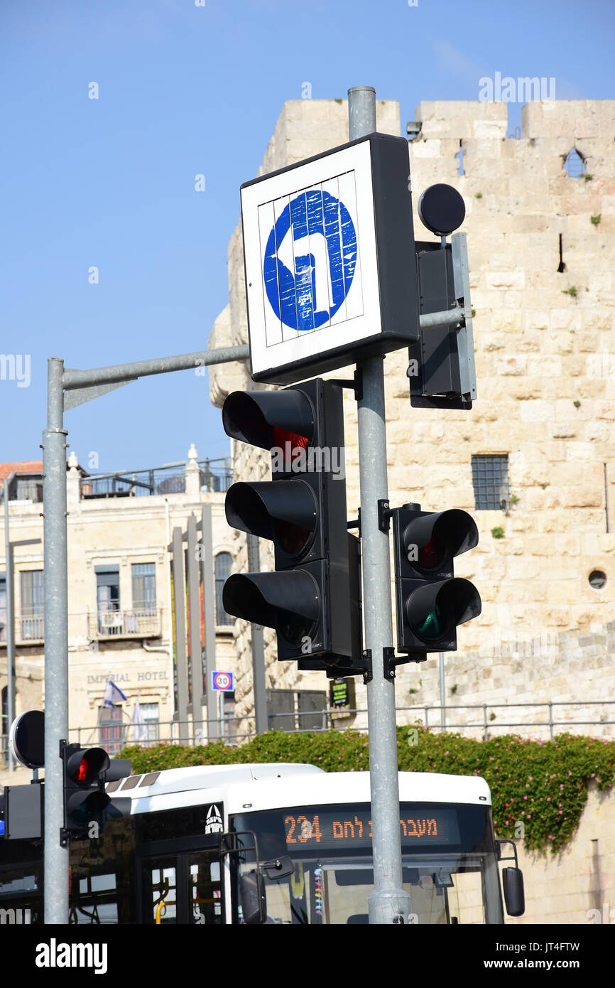 traffic light in jerusalem israel and left turn sign Stock Photo - Alamy