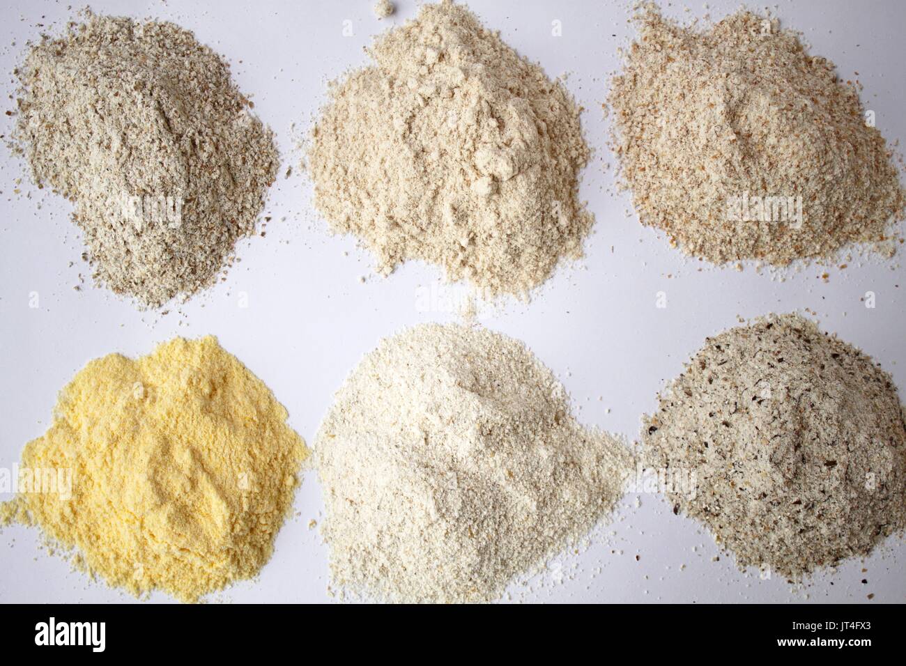Six heaps of different types of flour Stock Photo - Alamy
