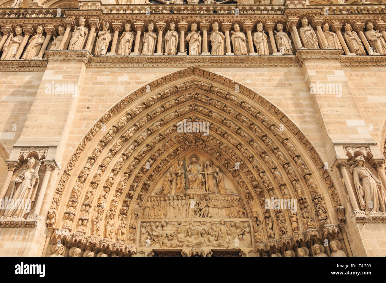 Detail of the architecture of Notre-Dame Cathedral in Paris, France ...