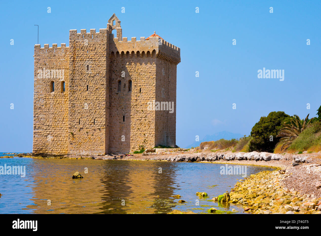 a view of the medieval fortified monastery of the Lerins Abbey in the ...