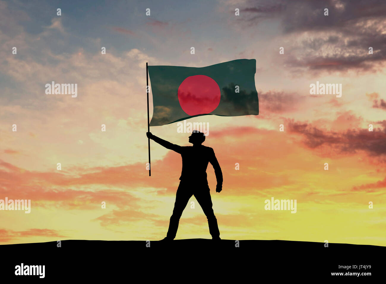 Male silhouette figure waving Bangladesh flag. 3D Rendering Stock Photo ...