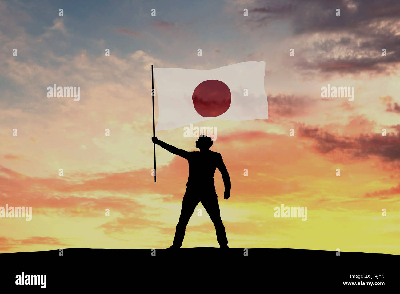 Male silhouette figure waving Japan flag. 3D Rendering Stock Photo - Alamy