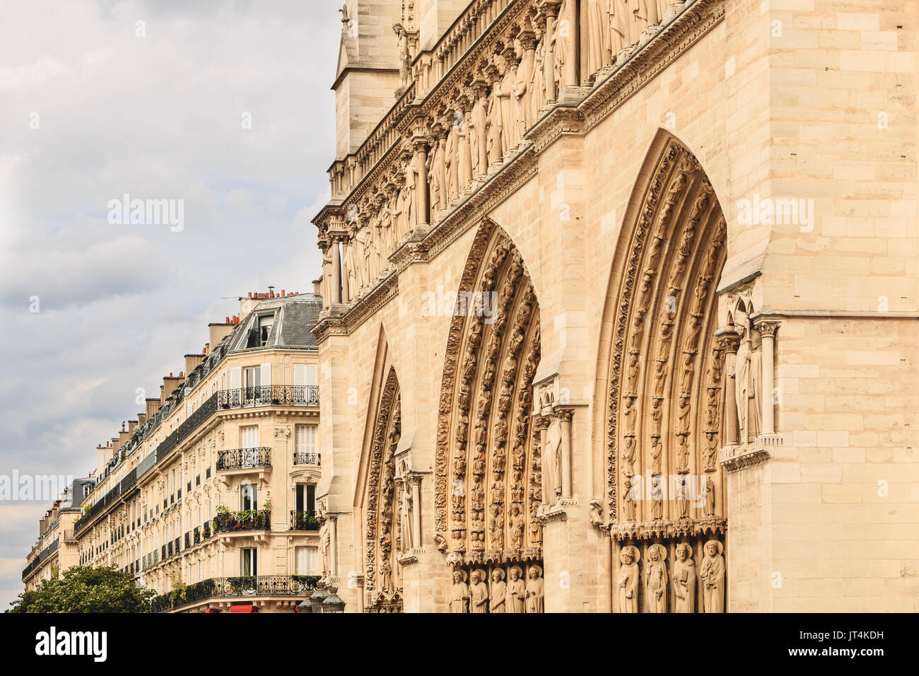 Detail of the architecture of Notre-Dame Cathedral in Paris, France ...