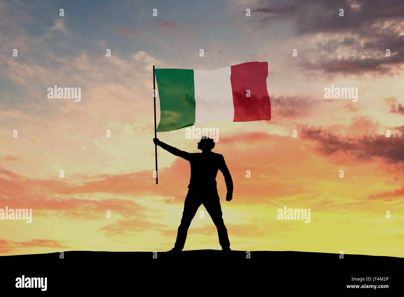 Male silhouette figure waving Italy flag. 3D Rendering Stock Photo - Alamy