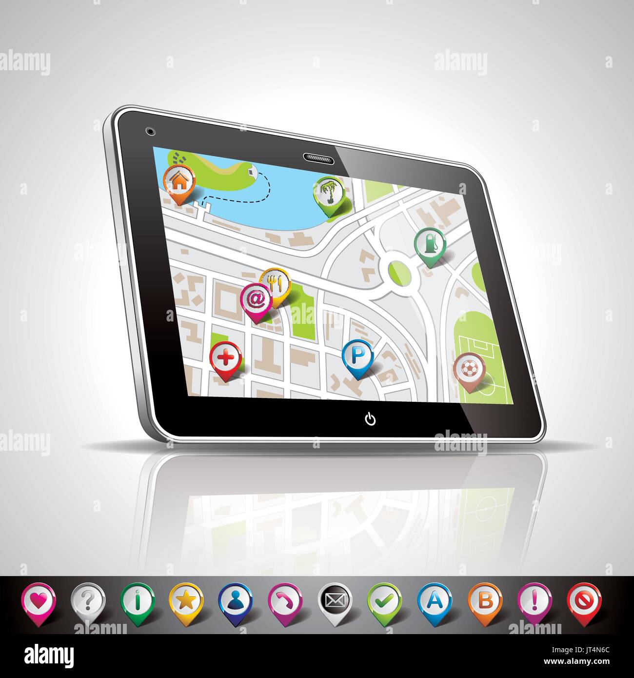 Vector technology styled illustration with shiny pda device and pointer ...