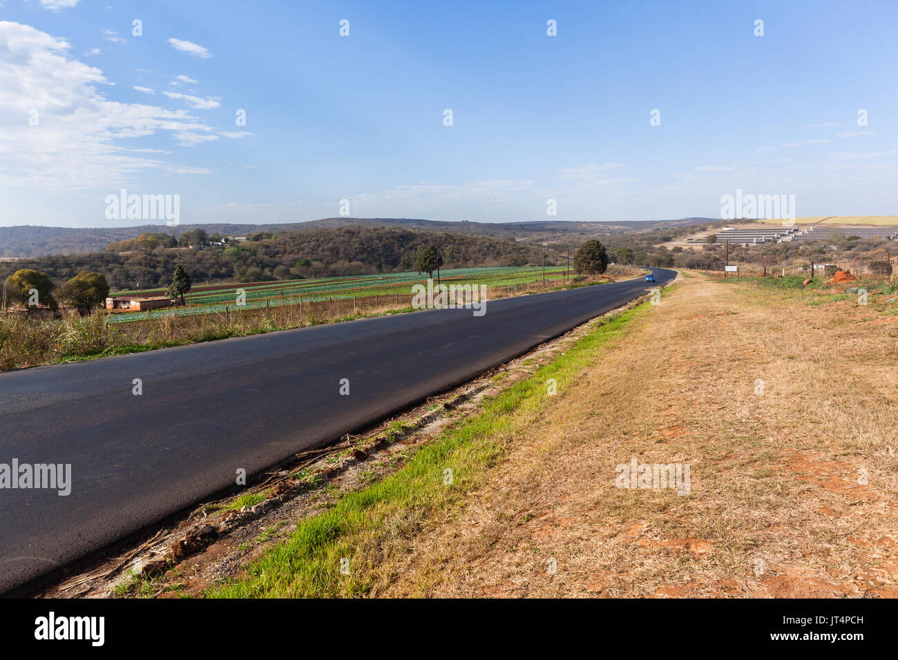 Farming countryside road with vegetable and chicken farm agriculture ...