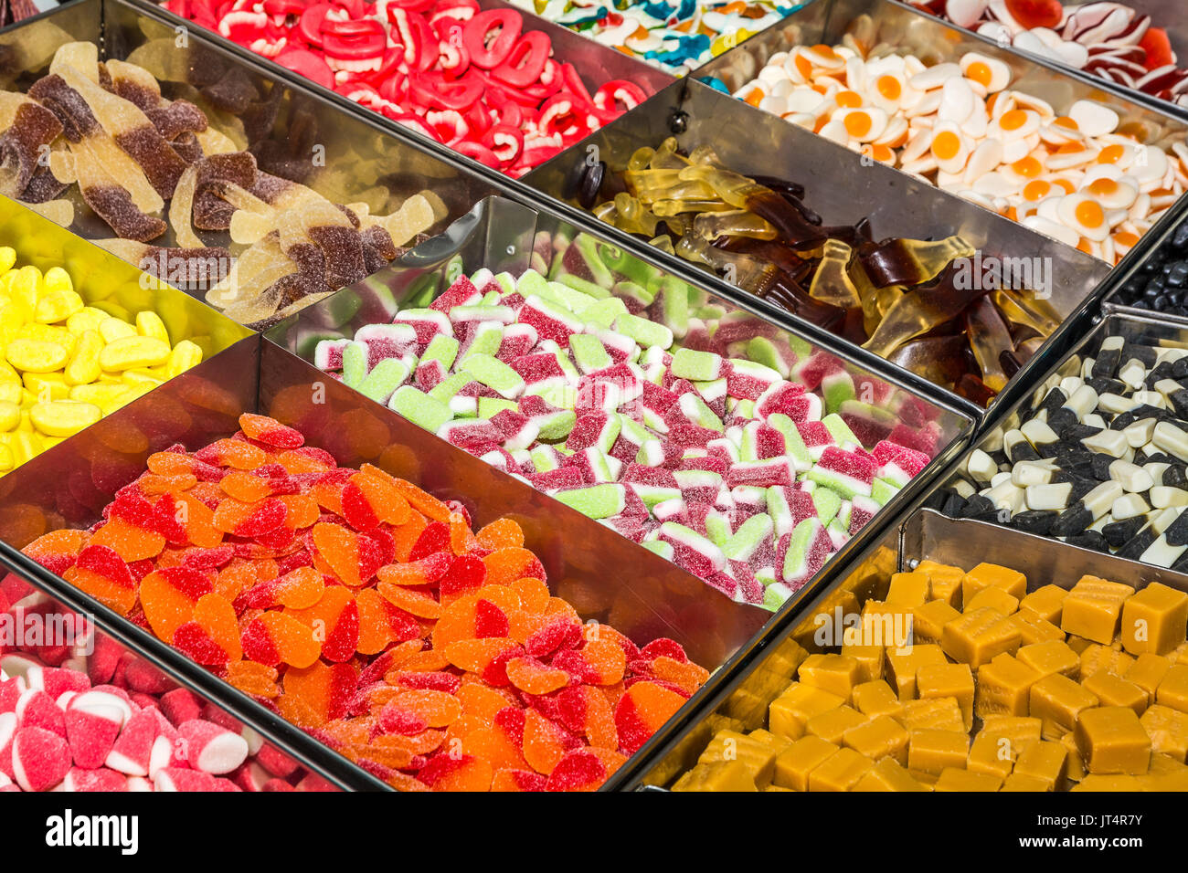 assortment colorful gummy candies at market, Trentino Alto Adige, Italy ...