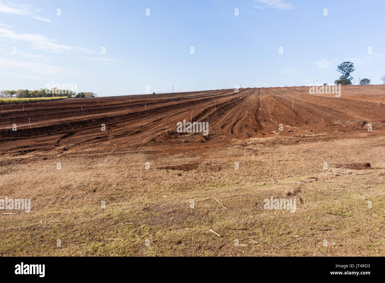 Plowed farm field landscape earth soil detail agriculture background ...