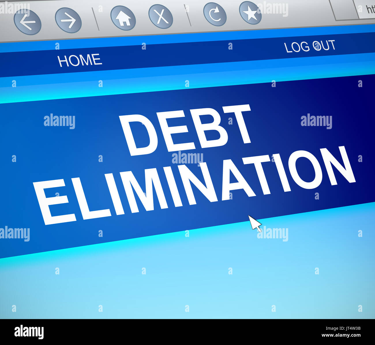 3d Illustration depicting a computer screen capture with a debt ...