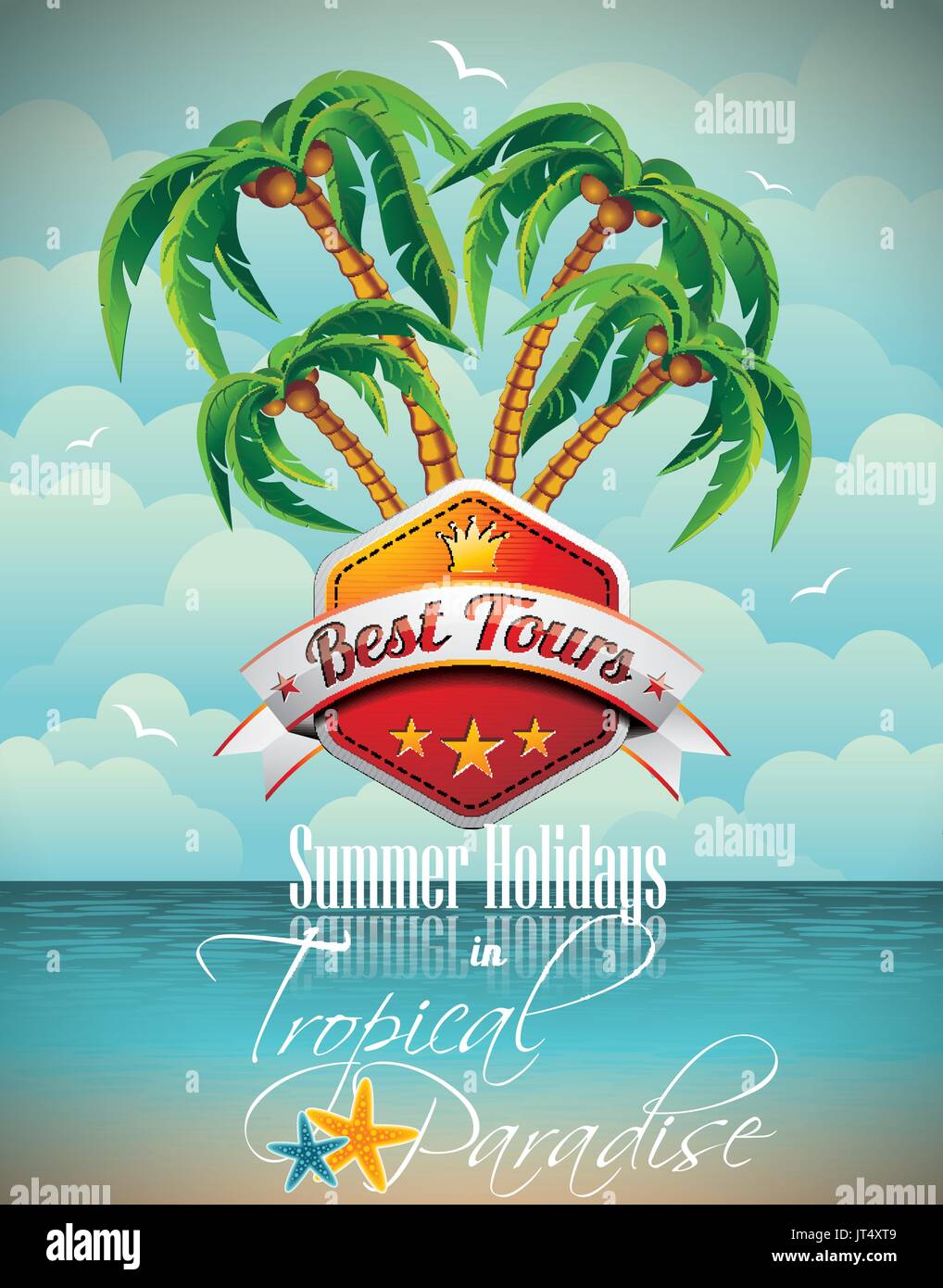 Vector Summer Holiday Flyer Design with palm trees and Best Tour Banner ...