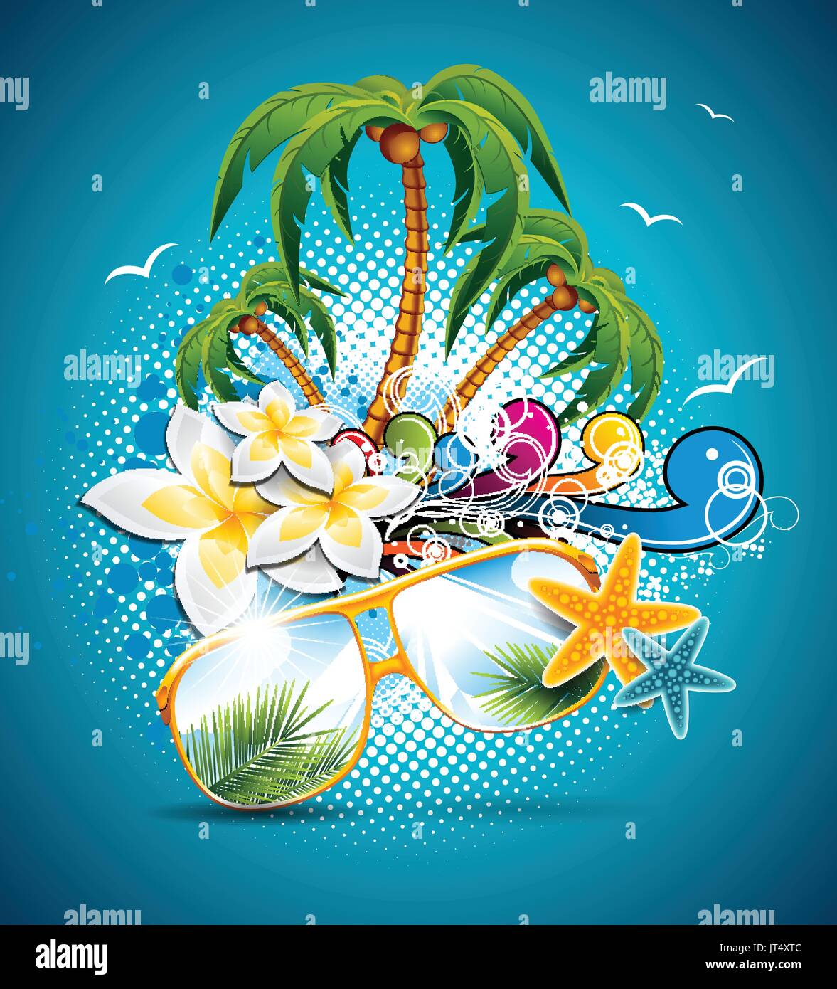 Vector Summer Holiday Flyer Design with palm trees and Paradise Island ...