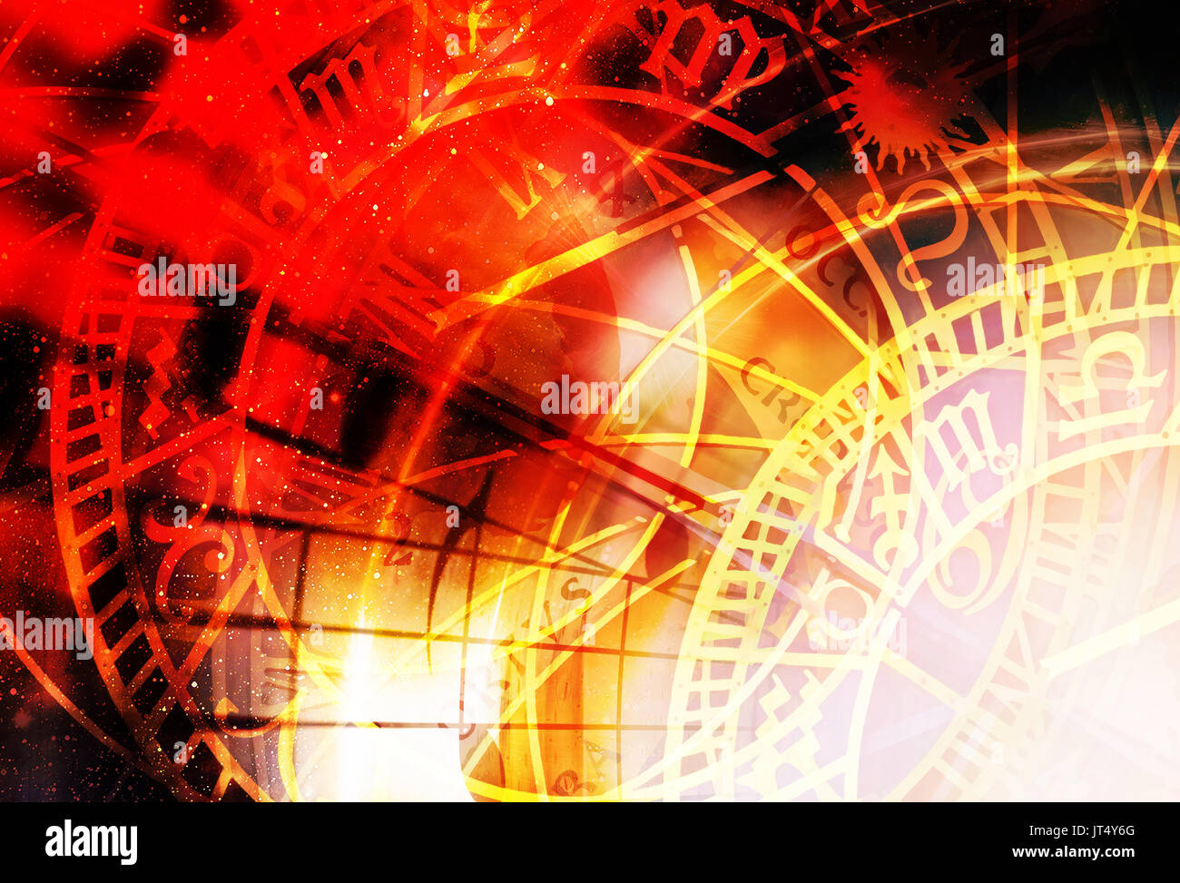 Zodiac collage in cosmic space. Abstract color background Stock Photo ...
