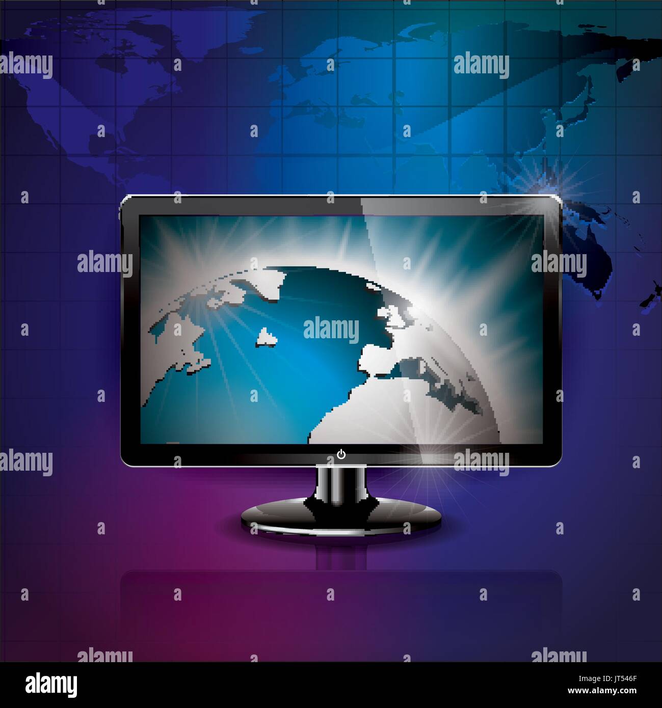 Vector technology styled illustration with shiny world picture on shiny ...