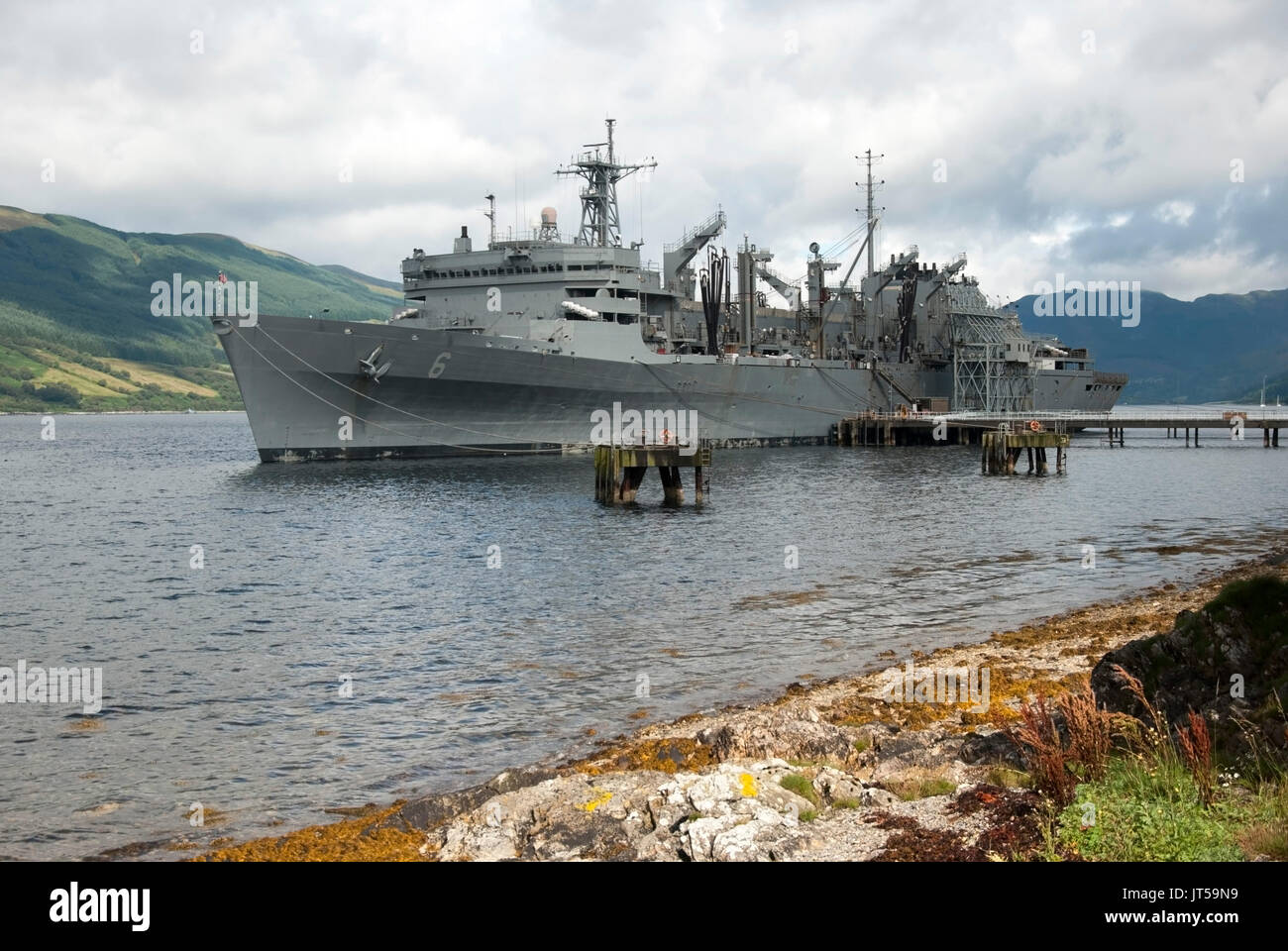 U.S. Naval Ship Supply T-AOE-6 Berthed at Loch Striven Scotland front ...