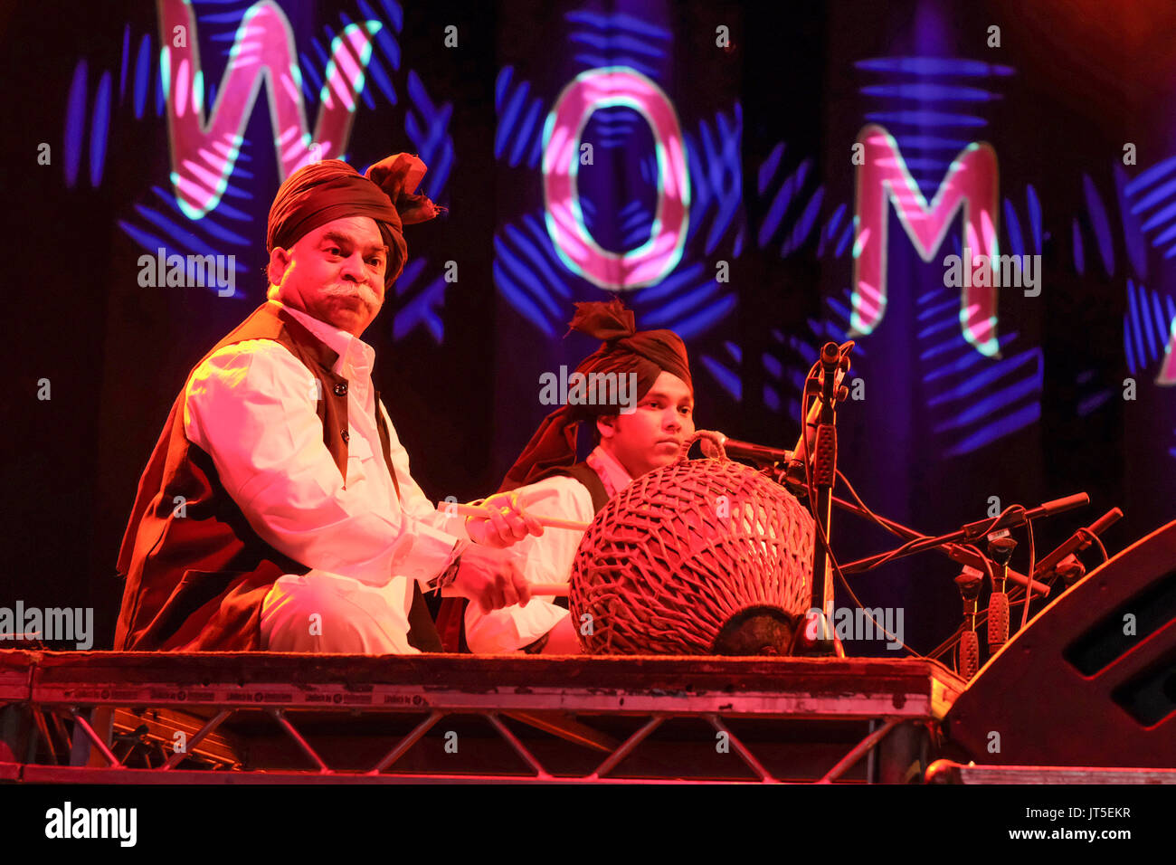 Members of the Rajasthan Express performing at the WOMAD Festival ...