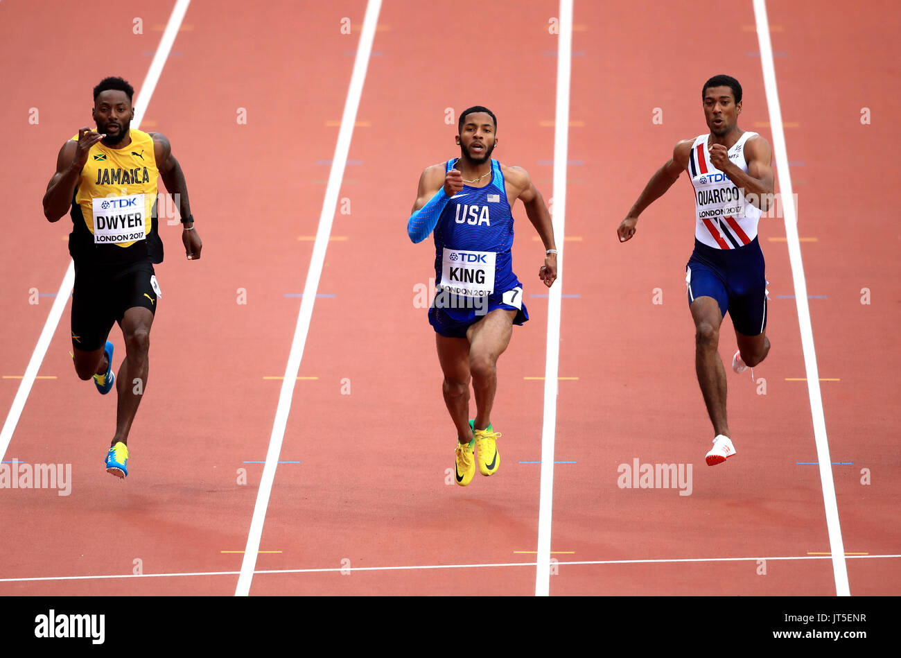 Jamaica's Rasheed Dwyer, USA's Kyree King and Norway's Jonathan Quarcoo ...