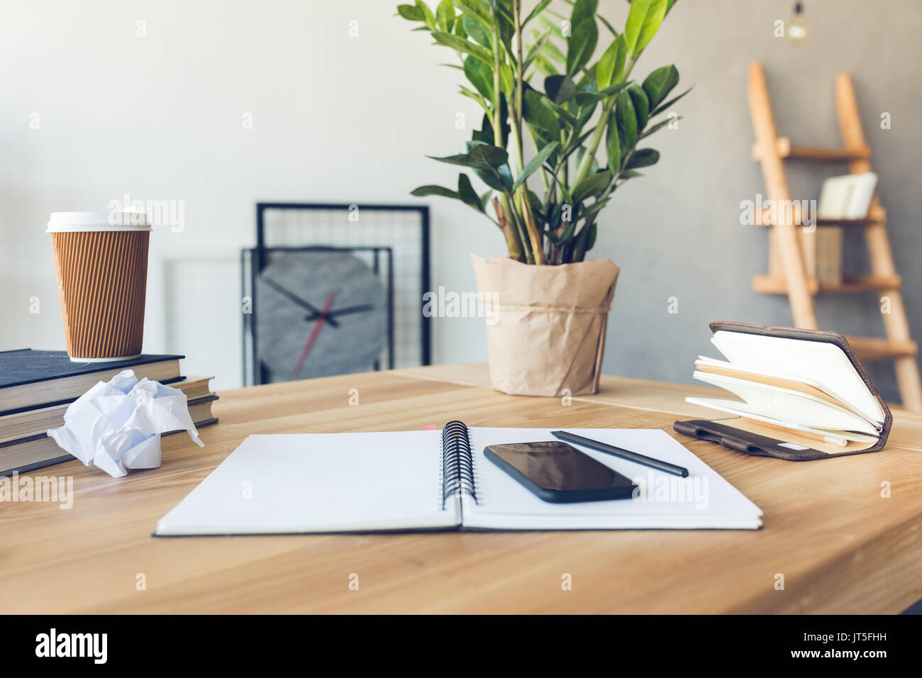 design of workplace in home office with modern equipment and objects ...