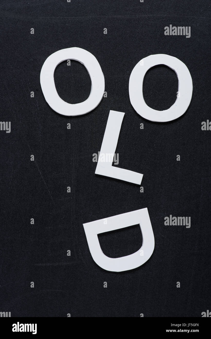 white paper letters in form of face on black school chalkboard Stock ...