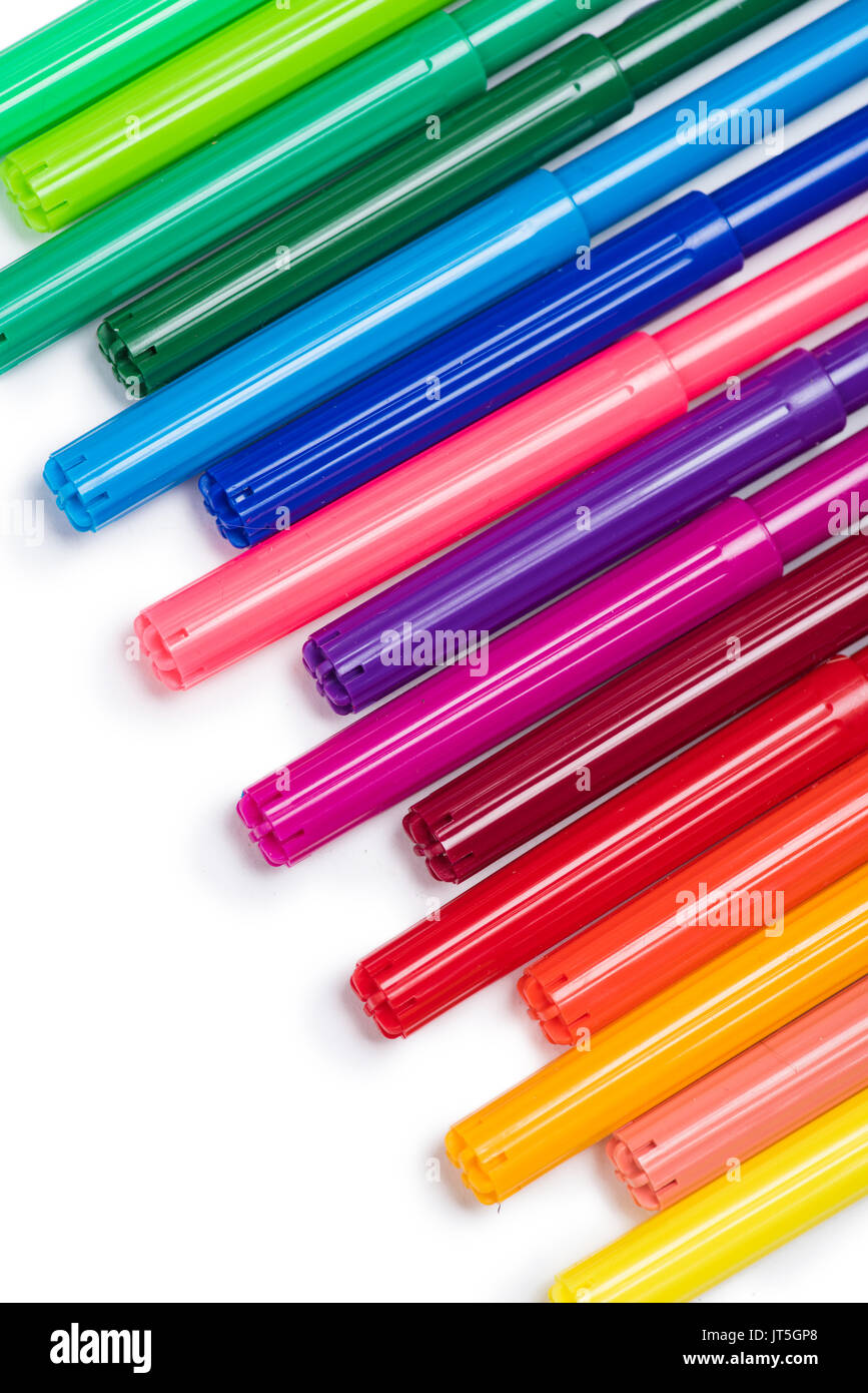 Close-up view of set of colorful felt tip pens isolated on white Stock ...