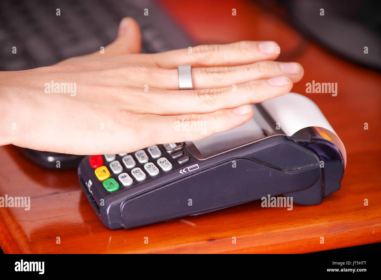 Modern payment with new technology of payments using a smart ring, buy ...