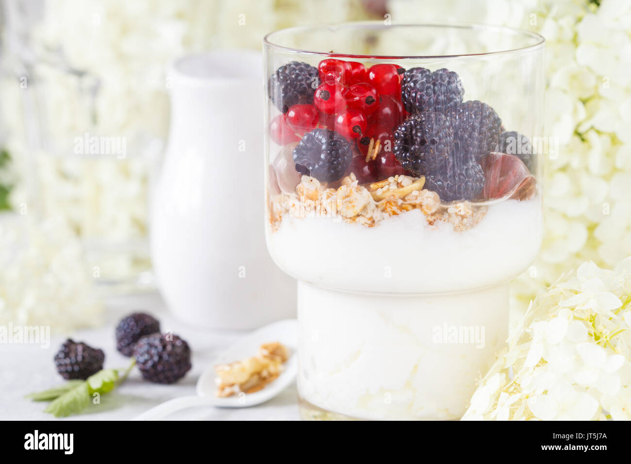 Healthy light breakfast: parfait with muesli, berries and yogurt ...