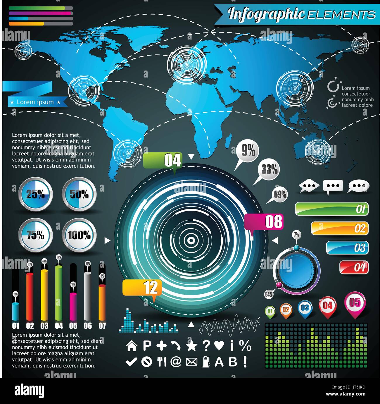 Vector design set of infographic elements. World map and information ...