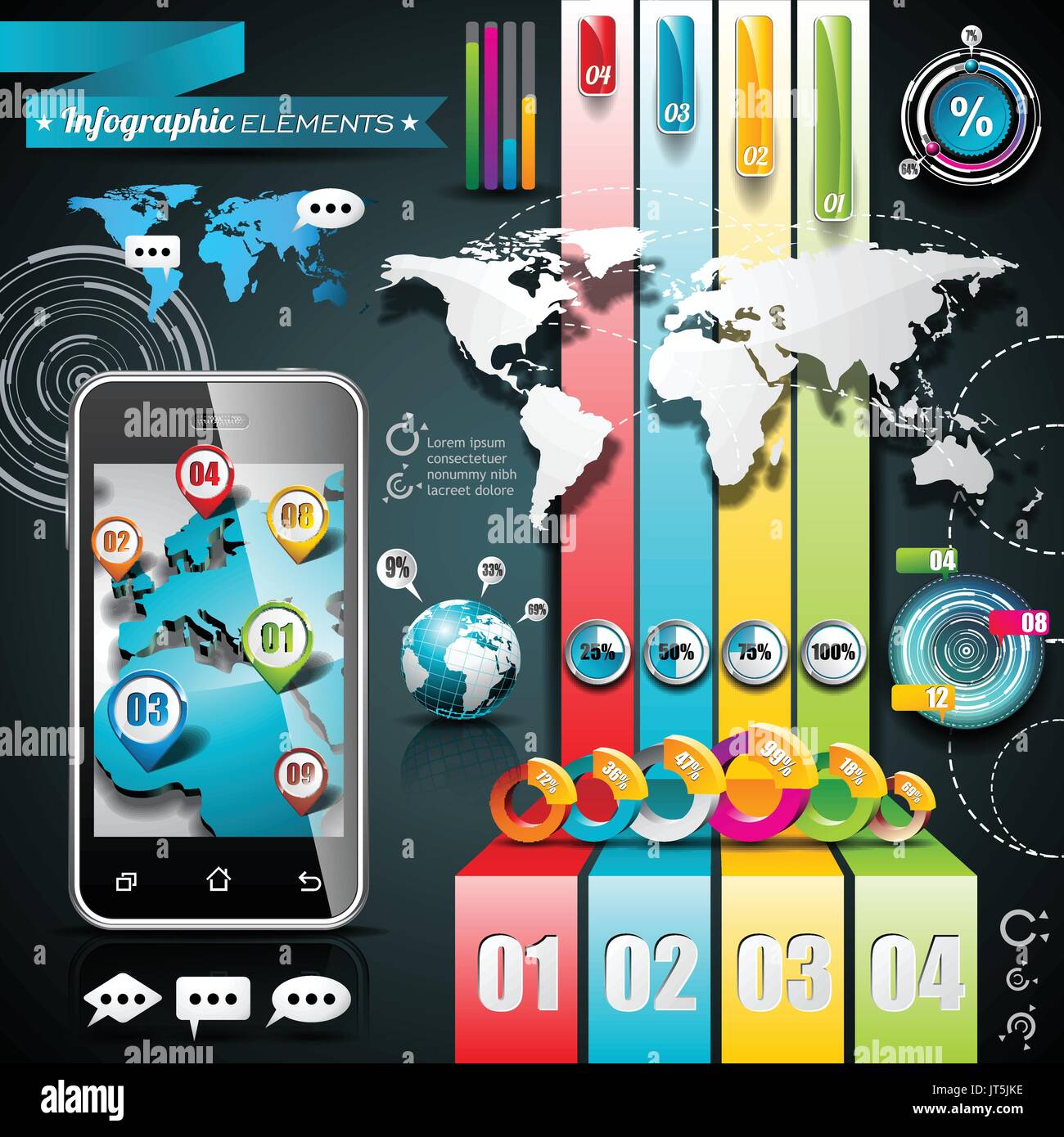 Vector design set of infographic elements. World map and information ...