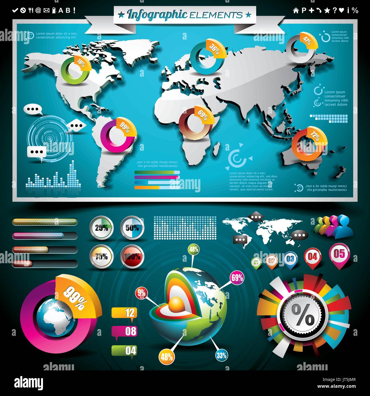 Vector design set of infographic elements. World map and information ...