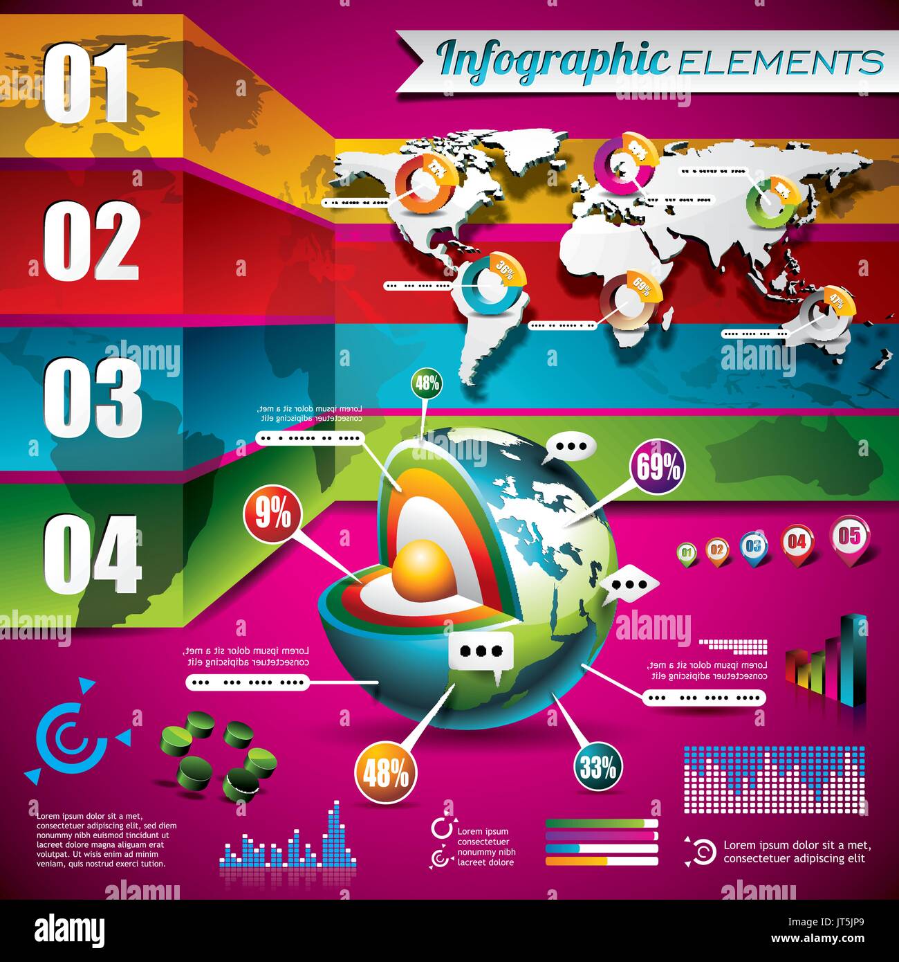 Vector design set of infographic elements. World map and information ...