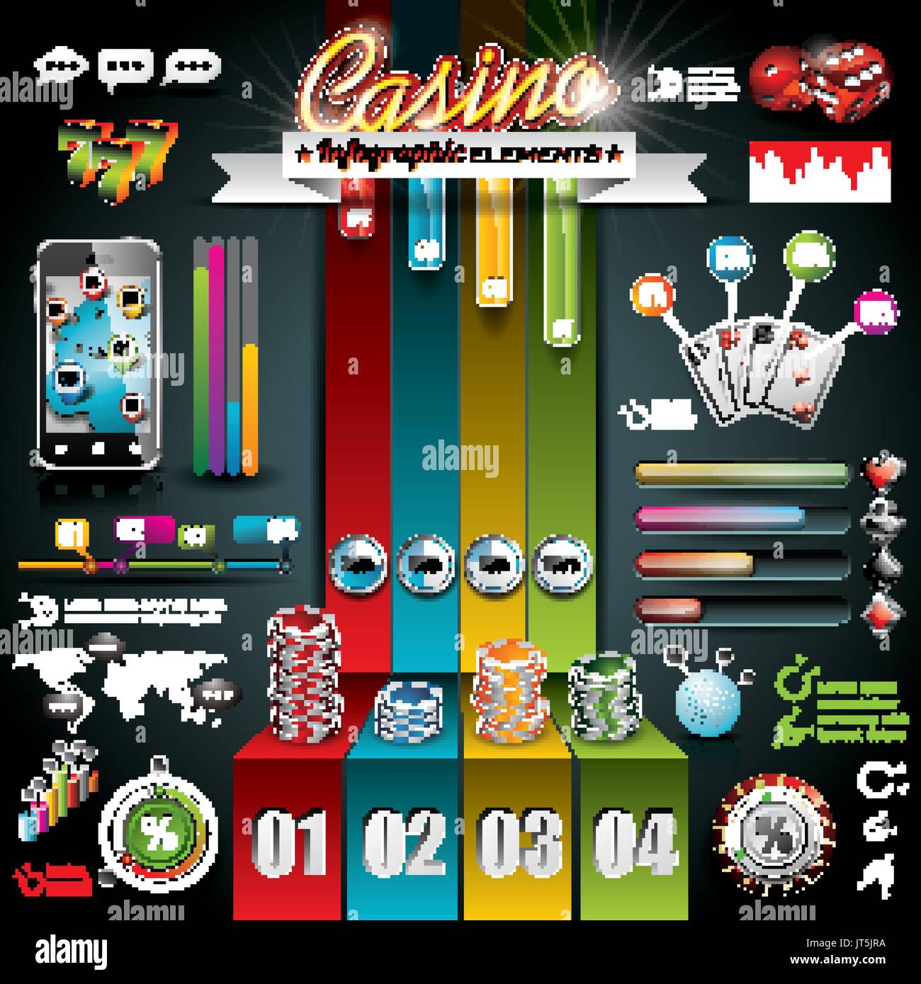 Vector Casino infographic set with world map and gambling elements. EPS ...