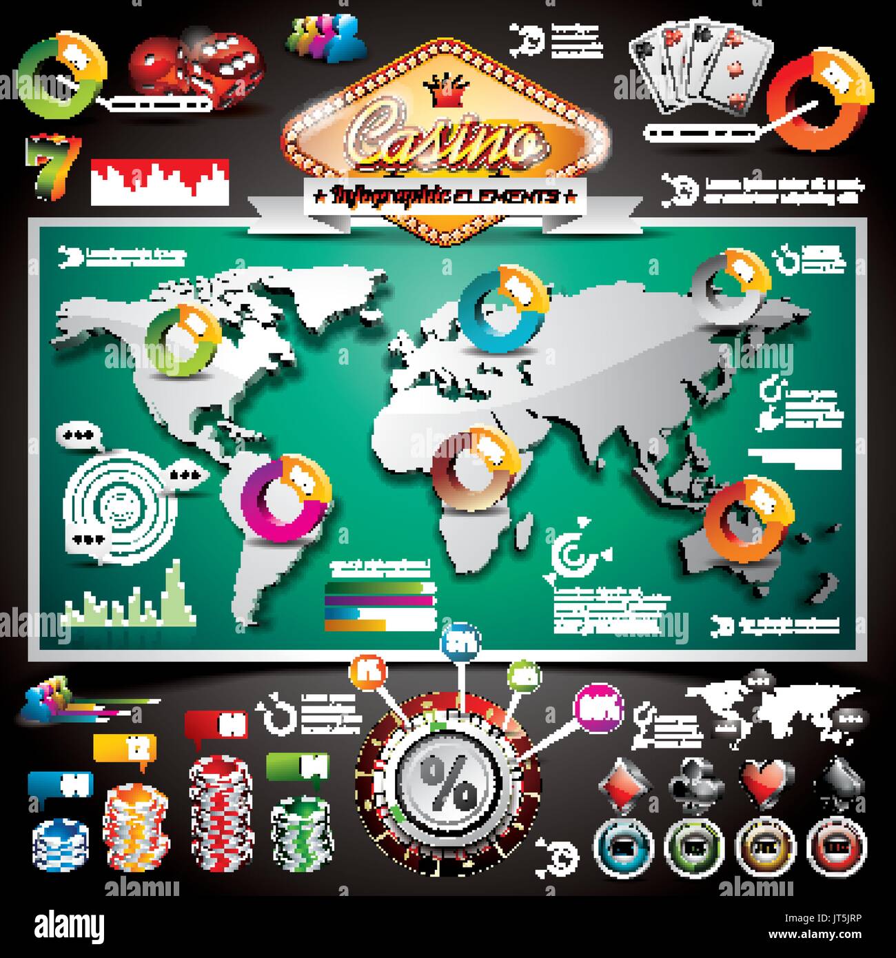Vector Casino infographic set with world map and gambling elements. EPS ...