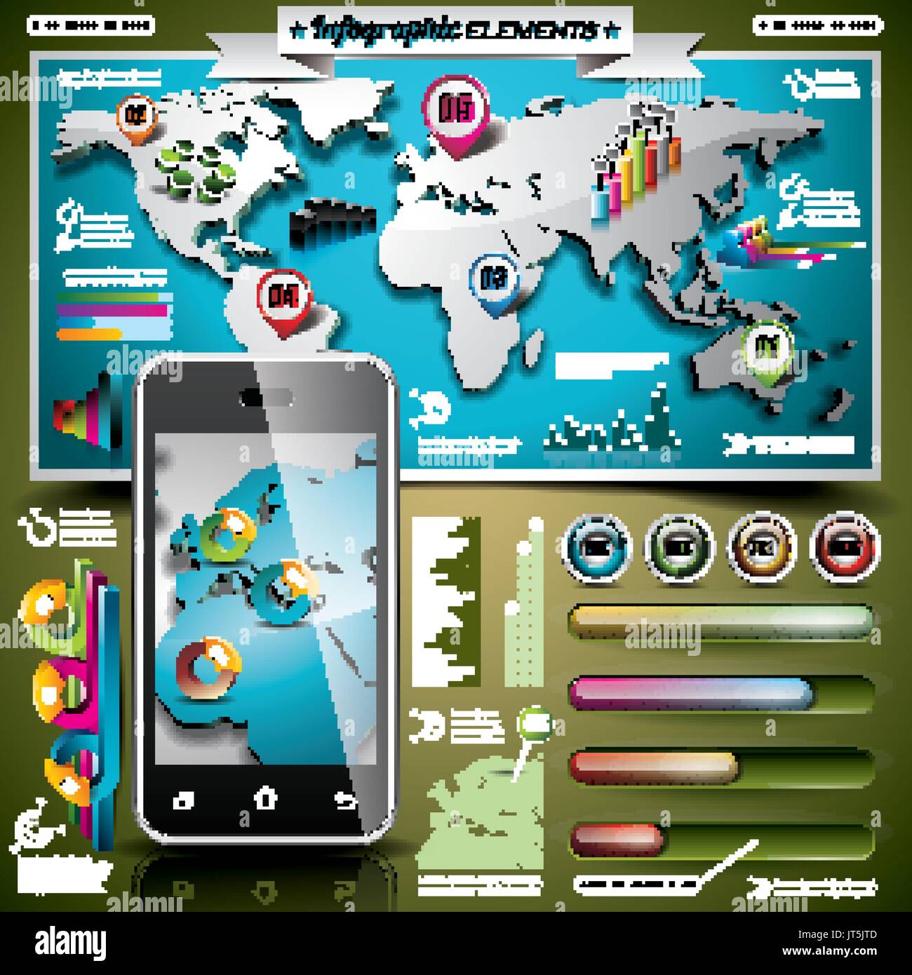 Vector design set of infographic elements. World map and information ...