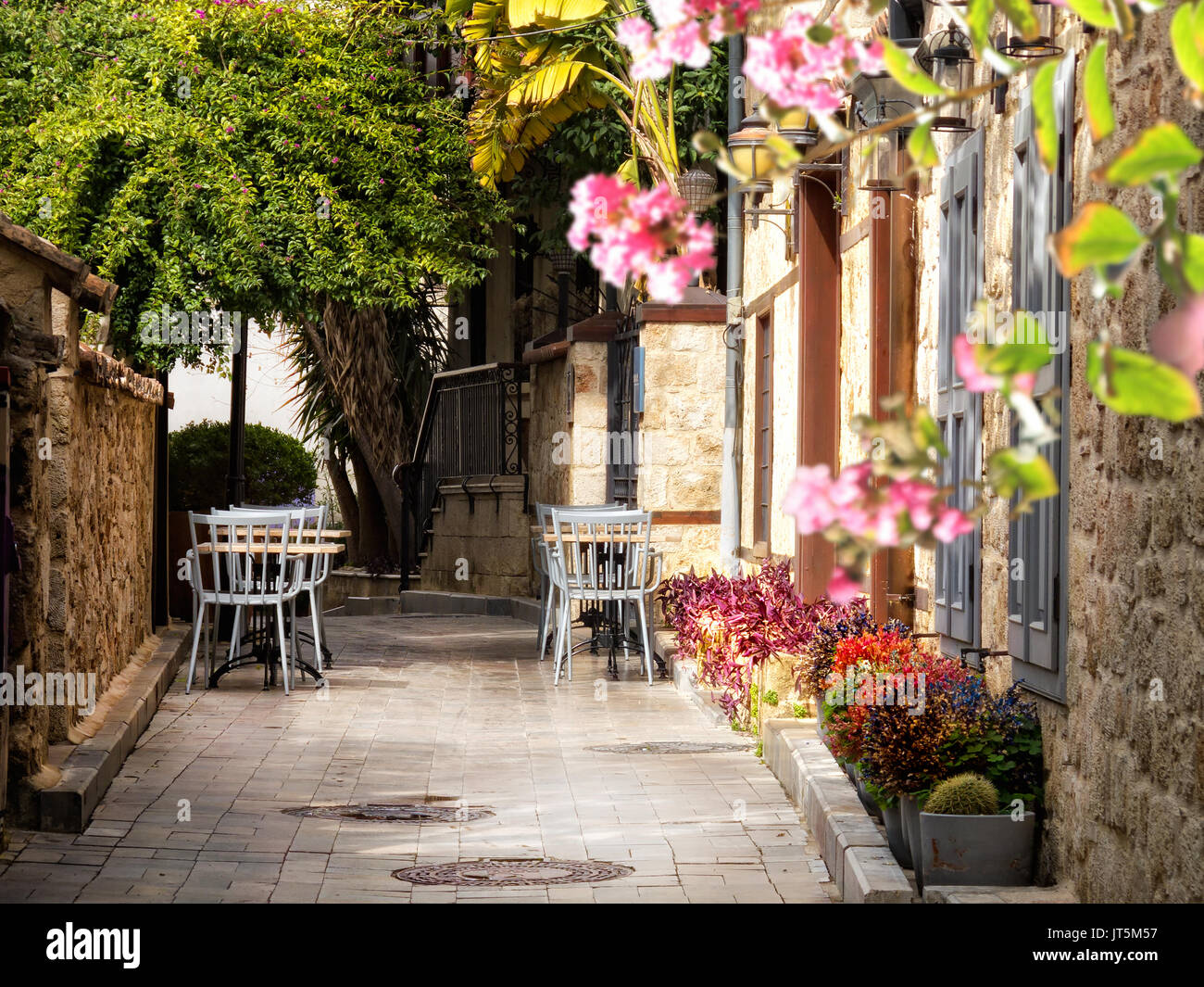 Alley with flowers in Antalya,Turkey Stock Photo - Alamy