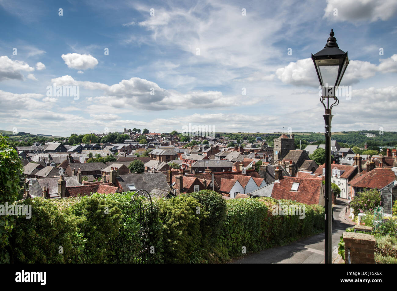 Overlooking the town of Lewes from a hillside - EAst Sussex, UK Stock ...