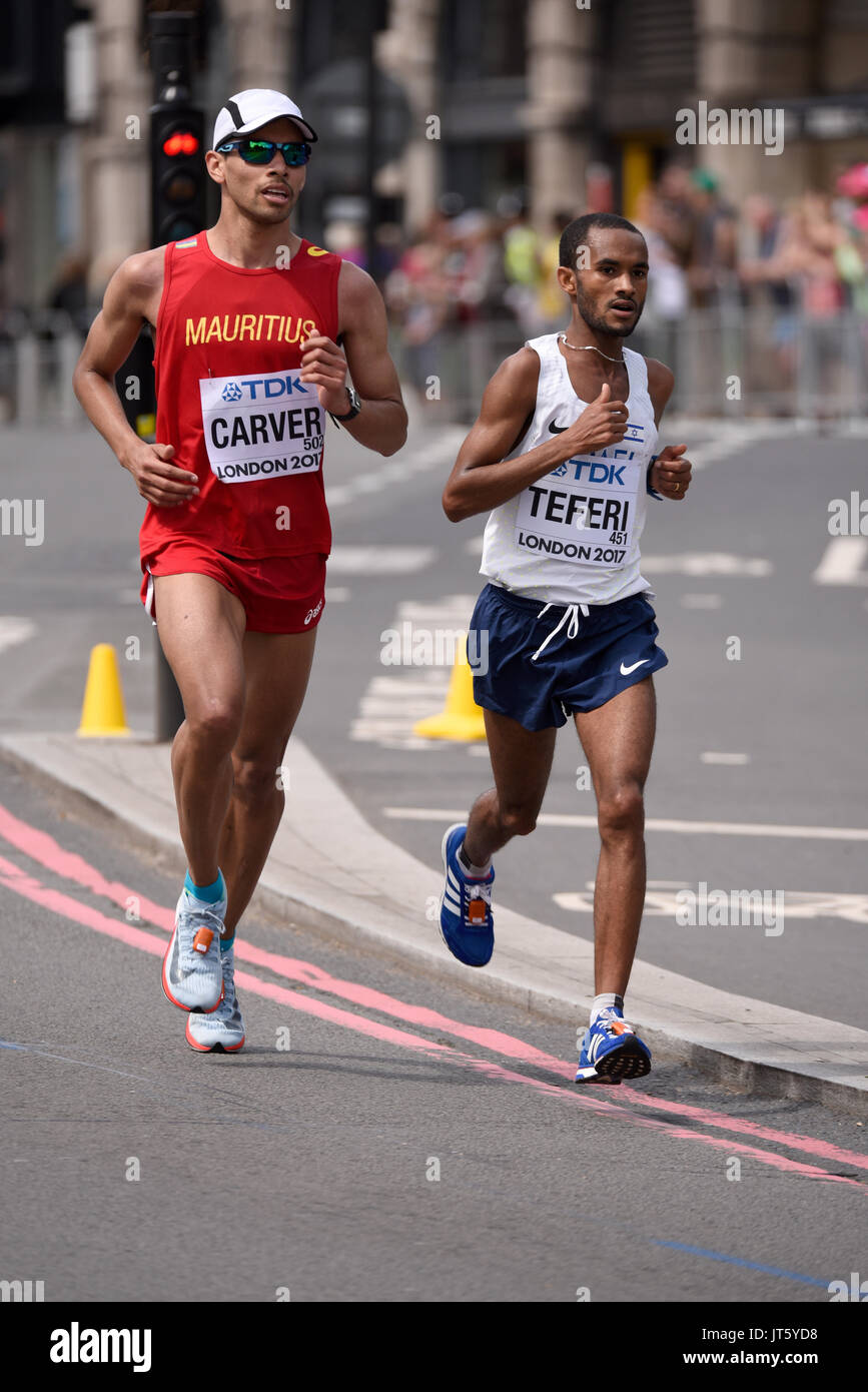 David Carver of Mauritius Maru Teferi of Israel running in the IAAF ...